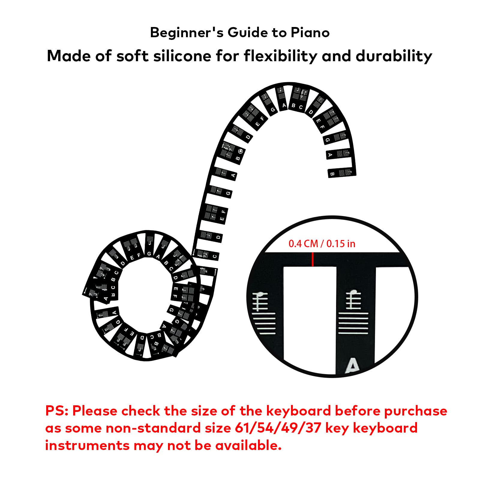 Removable Piano Keyboard Note Labels-Piano Notes Guide for Beginner, Piano Accessories for 88-Key Full Size, Piano Keyboard Stickers, Reusable Silicone Piano Keyboard Labels Comes With Box(Blackļ¼
