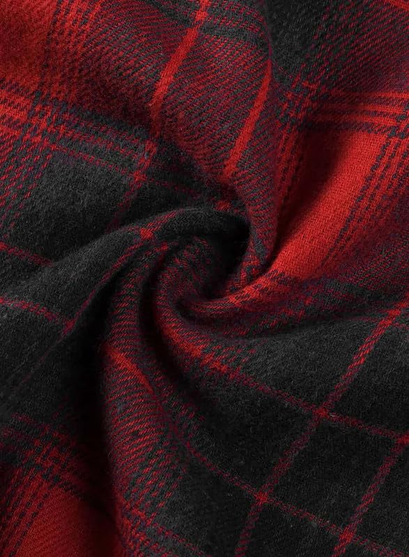 JMIERR Flannel Hoodies for Men Casual Button Down Plaid Long Sleeve Lightweight Winter Shirts Jackets,US 46 (XL),0Red