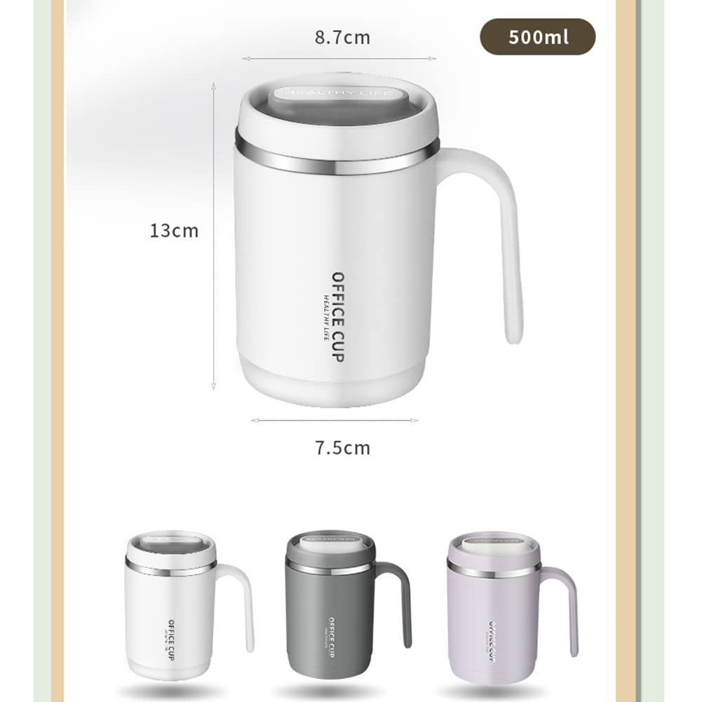 Livefunni Coffee Mug with Handle, 500ml Insulated Stainless Steel Coffee Travel Cup, Vacuum Reusable Coffee Cup with Lid, Keeping Warm & Cold (white)