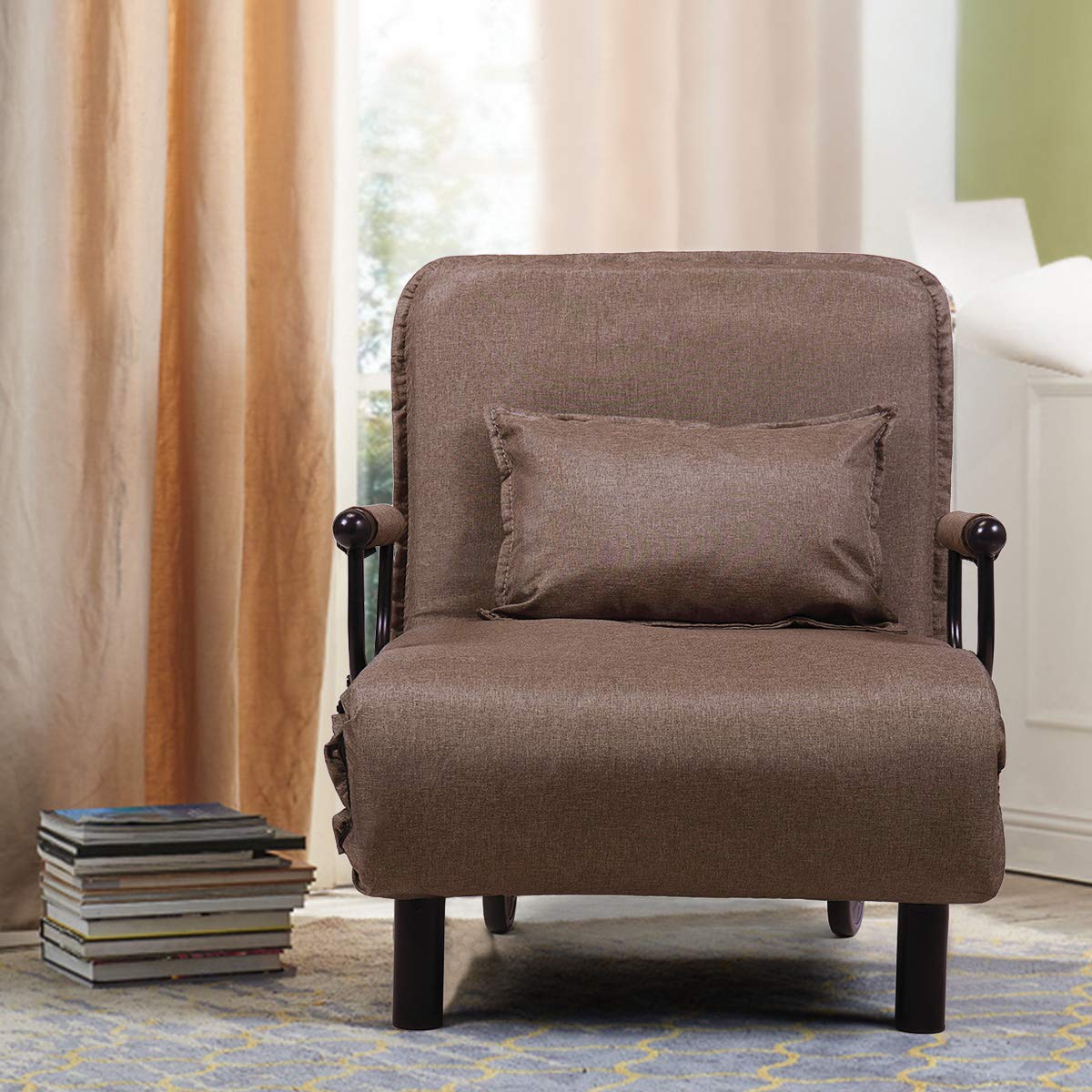 JAXPETY Sofa Bed Folding Arm Chair Convertible Sleeper Chair, Leisure Recliner Lounge Couch with Pillow and 5 Position Adjustable Backrest for Home Office