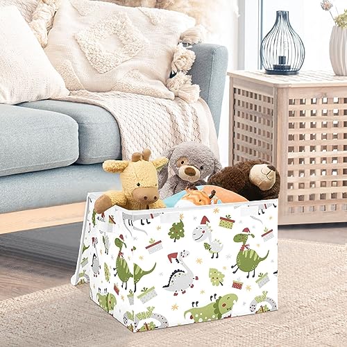 Krafig Foldable Storage Box Large Cube Organizer Bins Cute Dinosaurs Containers Baskets with Lids Handles for Closet Organization, Shelves, Clothes, Toys