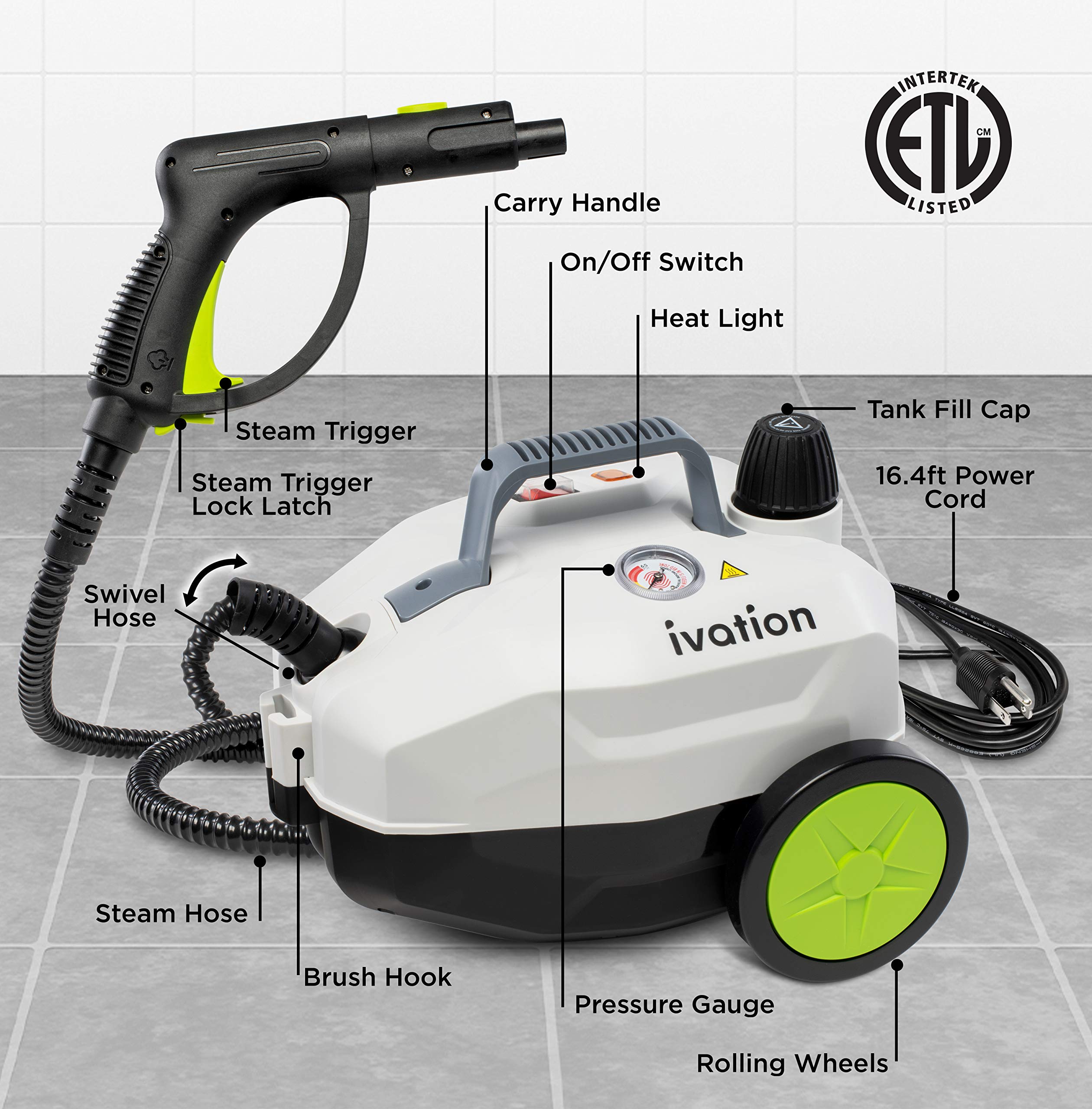 Ivation IVASTEAMR20 1800W Canister Steam Cleaner