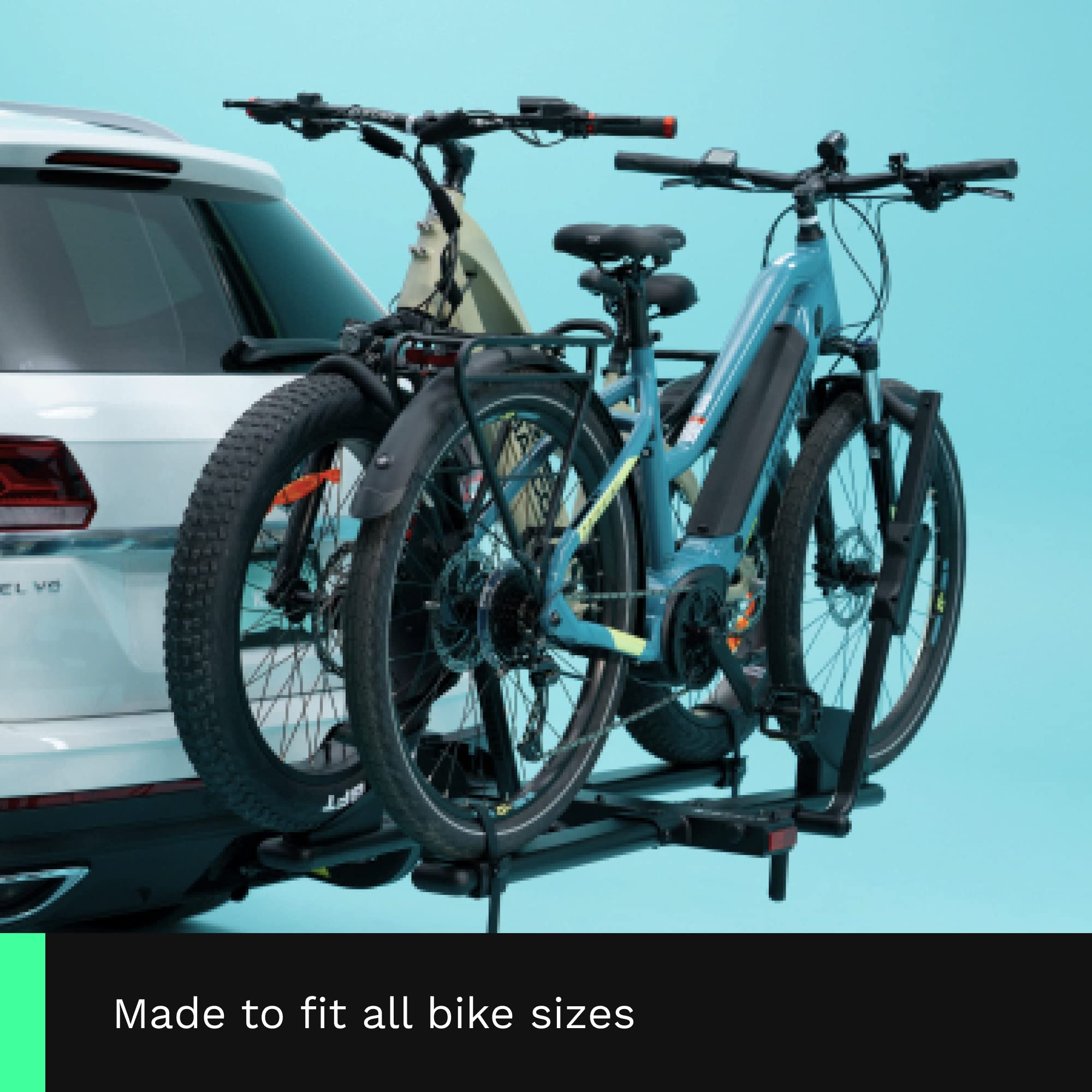 KAC C2 Hitch Mounted 2-Bike Platform Bike Rack, for Standard, Fat Tire, Electric Bikes, 60 Lbs Per Bike Capacity, Smart Tilting, Frame Retention Carrier, 2" Hitch