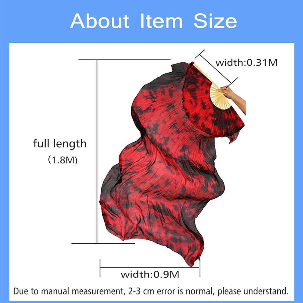 Leemiman Women 1 Pair(Left+Right) Silk Belly Dance Fan Veils, Silk Fans for Dancing, Tie Dyed Silk Fan Long Folding Fans,Length 180cm Width 90cm