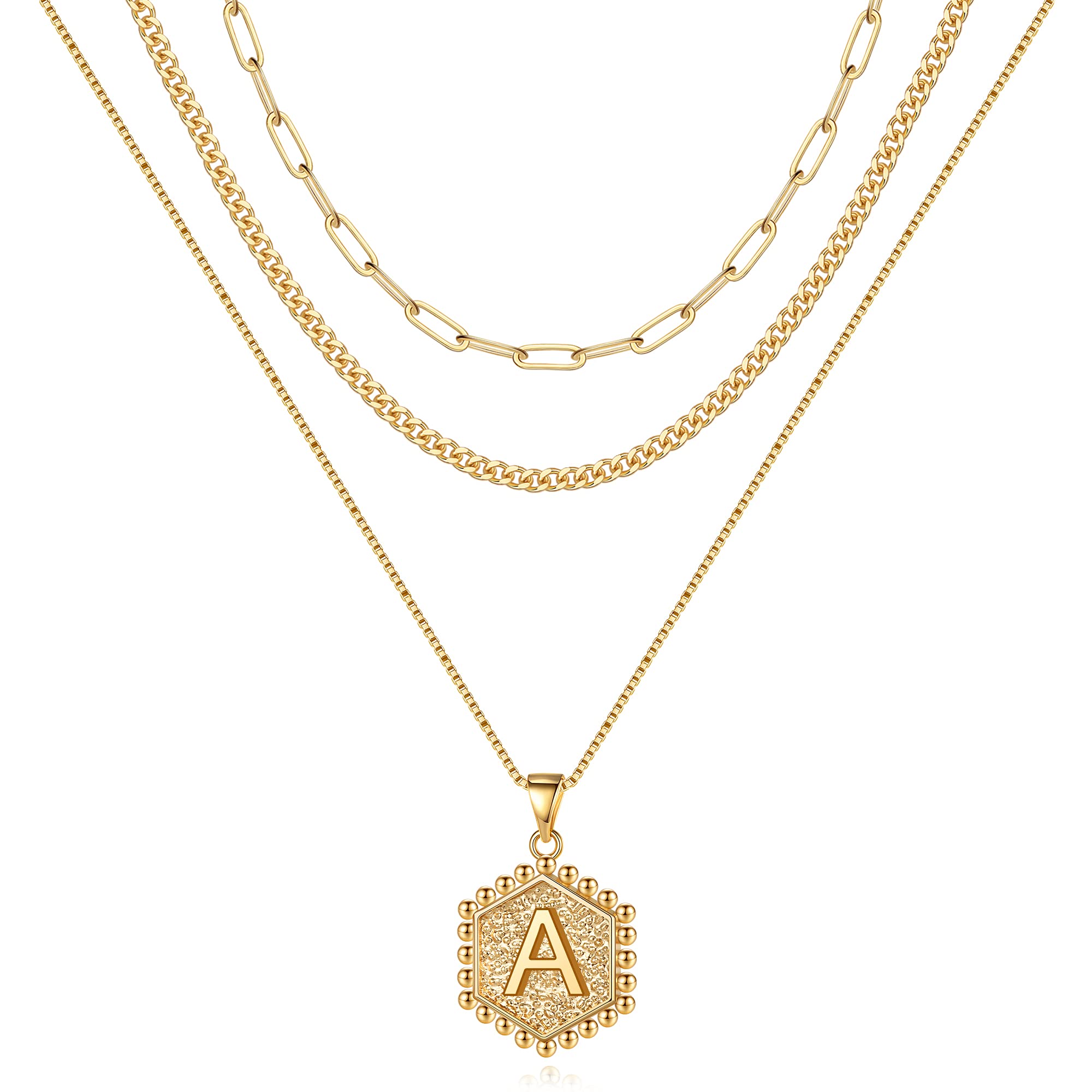 Layered Gold Necklace for Women, 14K Gold Plated Initial Necklaces Paperclip Link Chain Necklaces for Women Girls Dainty Initial A Necklaces for Women Gold Necklace for Women Gold Jewelry for Women