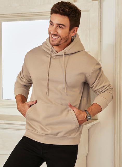 JMIERR Mens Lightweight Cotton Hoodies Winter Casual 1/4 Sweatshirts Loose Fit Drawstring Pullover Shrits, US40(M), A Khaki