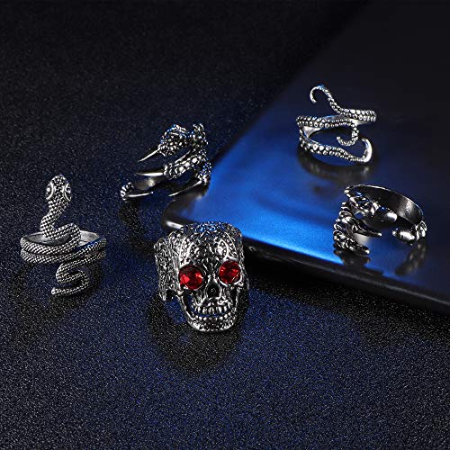 Jstyle 15Pcs Vintage Punk Rings for Men Women Snake Ring Dragon Open Rings Set Knuckle Stacking Ring Boho Finger Rings