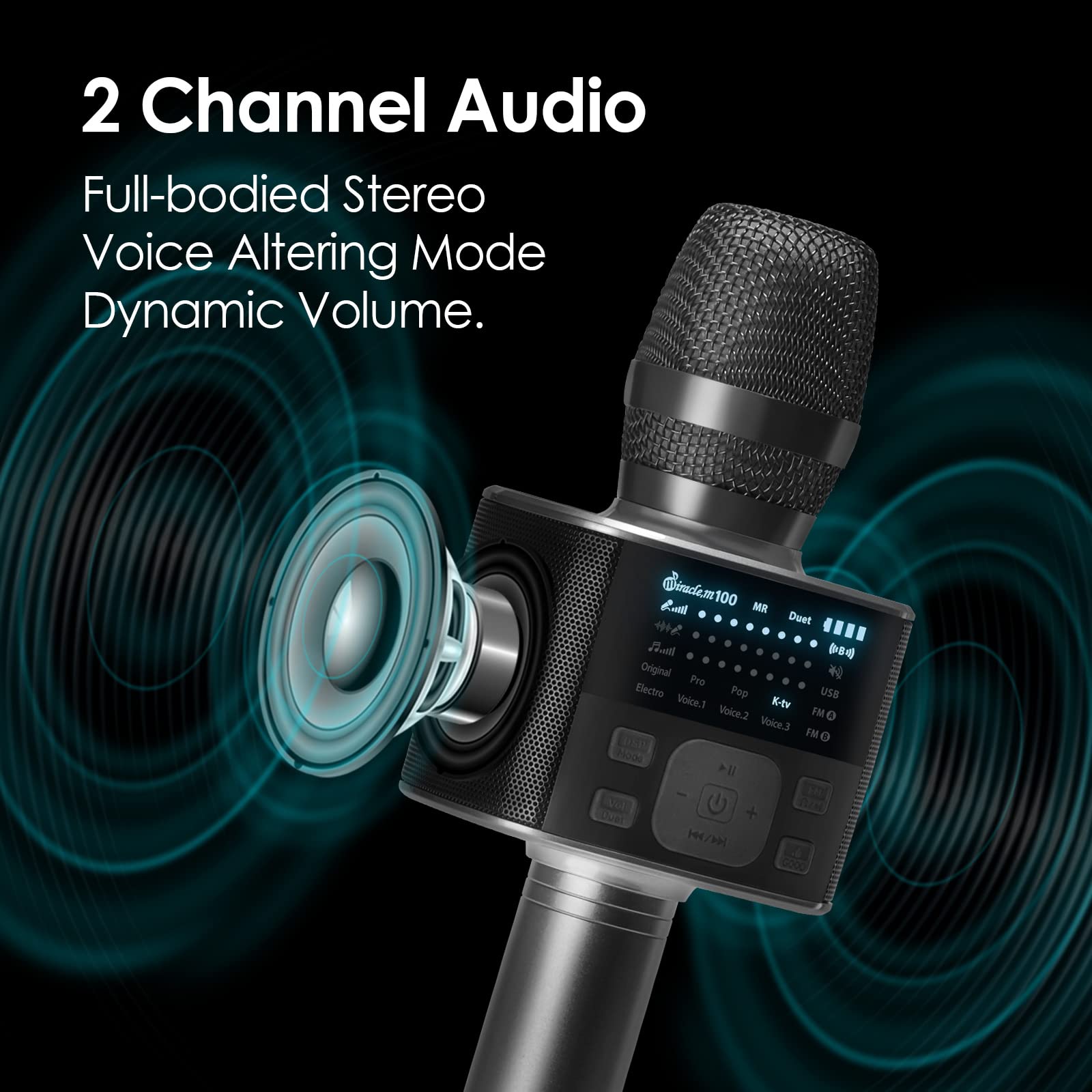M100 - Bluetooth Karaoke Microphone, Carpool Karaoke Microphone, Bluetooth Microphone Wireless, Portable Handheld Karaoke Mic and Speaker with LED Screen, Wireless Microphones for Kids and Adults
