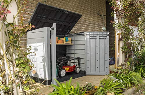 Keter Store-It-Out Ace 4.75 x 2.7 Foot Resin Outdoor Storage Shed with Easy Lift Hinges, Perfect for Trash Cans, Yard Tools, and Pool Toys - Bin Opening Kit Included