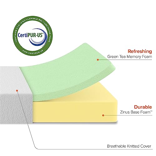 Zinus 8โ Green Tea ActivFresh(R) Memory Foam Mattress, Bed-in-a-Box with Compact WONDERBOX Packaging, CertiPUR-US(R) Certified, Twin,White