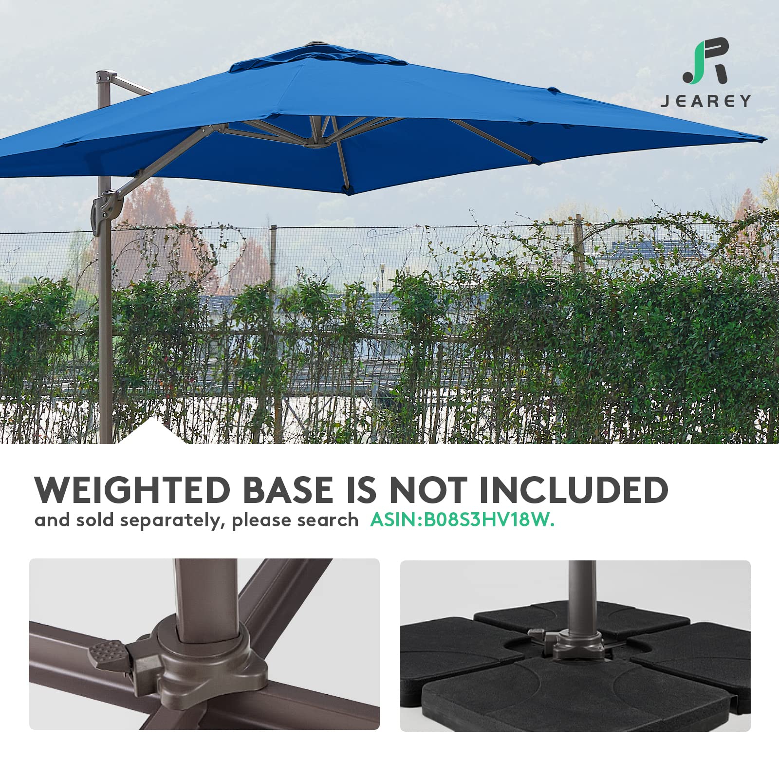 JEAREY 8.2FTx8.2FT Square Cantilever Patio Umbrella Roating Outdoor Offset Umbrella Heavy Duty Sun Umbrella, Royal Blue
