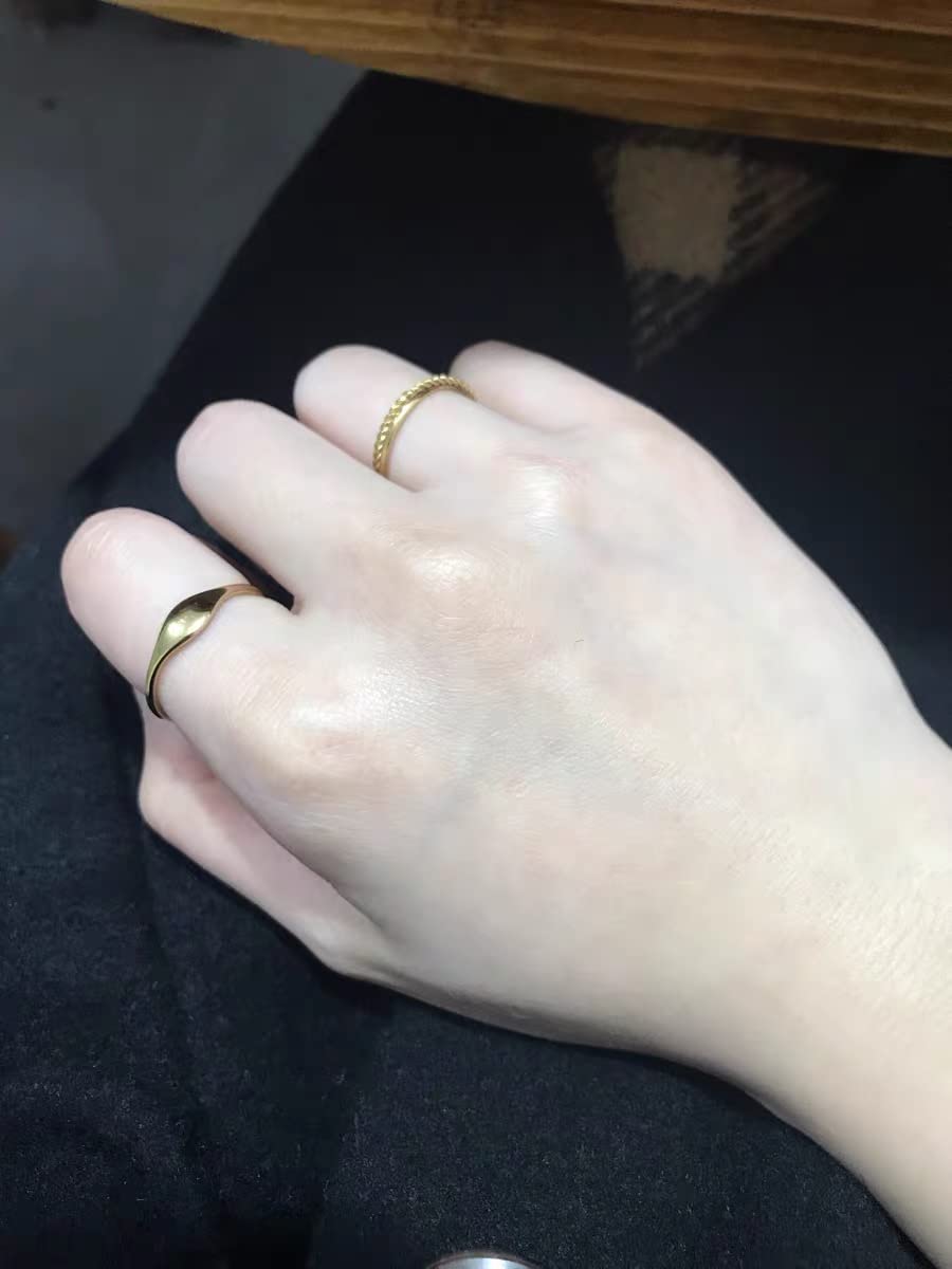 Kainier 1mm 14K Gold Plated Rings Stackable Arc Slim Signet Rings Thin Plain Statement Band for Women Pointer Finger Classic Ring Comfort Fit Size 5 to 10