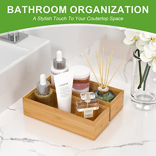 Lixple Bamboo Drawer Organizer - Set of 2, Stackable Storage Box, Silverware Tray for Drawer, Small Gadgets Holder 9β x 3β x 2β