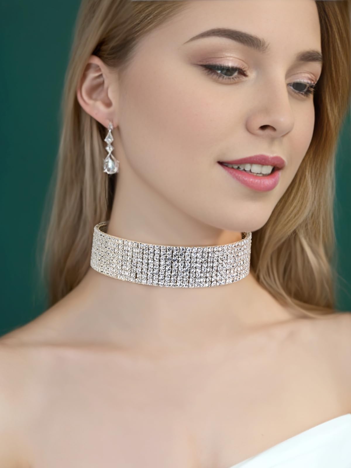 Janefashions 8-row Eight Rows Clear White Austrian Rhinestone Crystal Choker Necklace Collar Dance Party Wedding N077s Silver