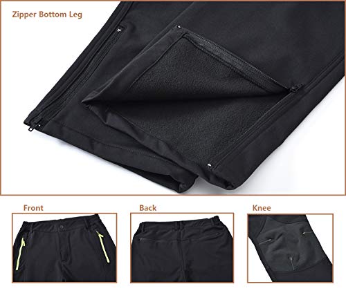 Men's Waterproof Snow Ski Pants Windproof Fleece Lined Ripstop Outdoor Lightweight Hiking Snowboard Pants Zipper Bottom Leg (Black,3X-Large)