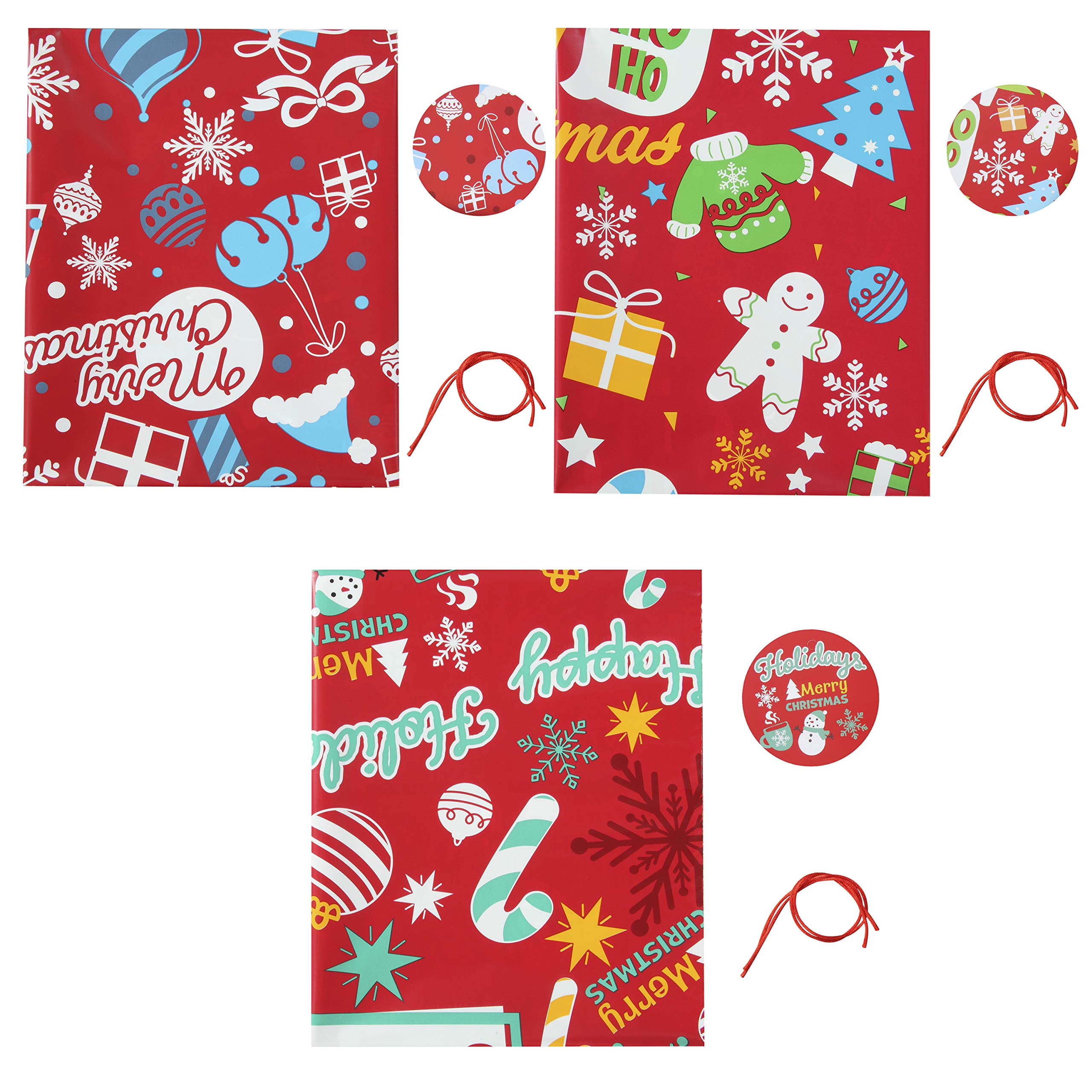 JOYIN 36 PCS Christmas Drawstrings Bag Christmas Wrapping Gift Assorted Styles for Christmas Party Xmas Holiday, Party Favor, Wrap Gift Bags