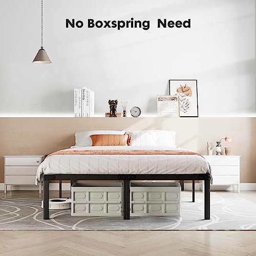 Sweetcrispy King Bed Frame - Heavy Duty Metal Platform Bed Frames King Size with Storage Space Under Frame, 14 Inches, Sturdy Steel Slat Support, No Box Spring Needed