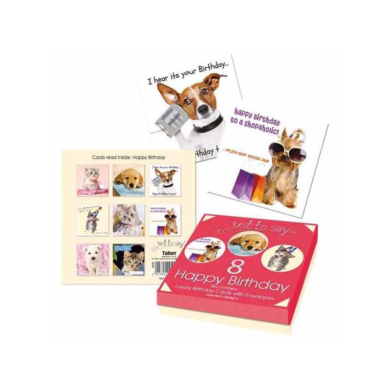 Just to Say 4493 8 Mixed Pets Birthday Cards in Keepsake Box