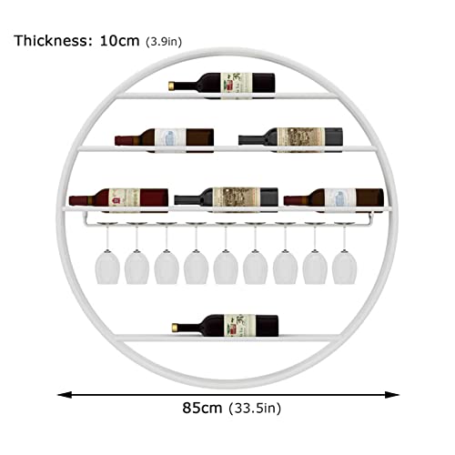 White Wine Rack Wall-Mounted Round Wine Bottle Holder,Metal Iron Hanging Goblet Glass Stemware Storage Shelf Display Shelves for Bar Kitchen Restaurant (Size : 85x10x85cm)
