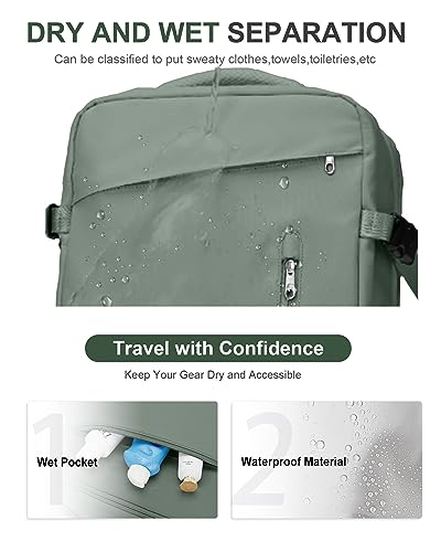 Large Travel Backpack for Women Carry On Airline Flight Approved Expandable Work Personal Item size Backpack Bag with Laptop compartment for College Men Waterproof Hiking Mochila de Viaje Green