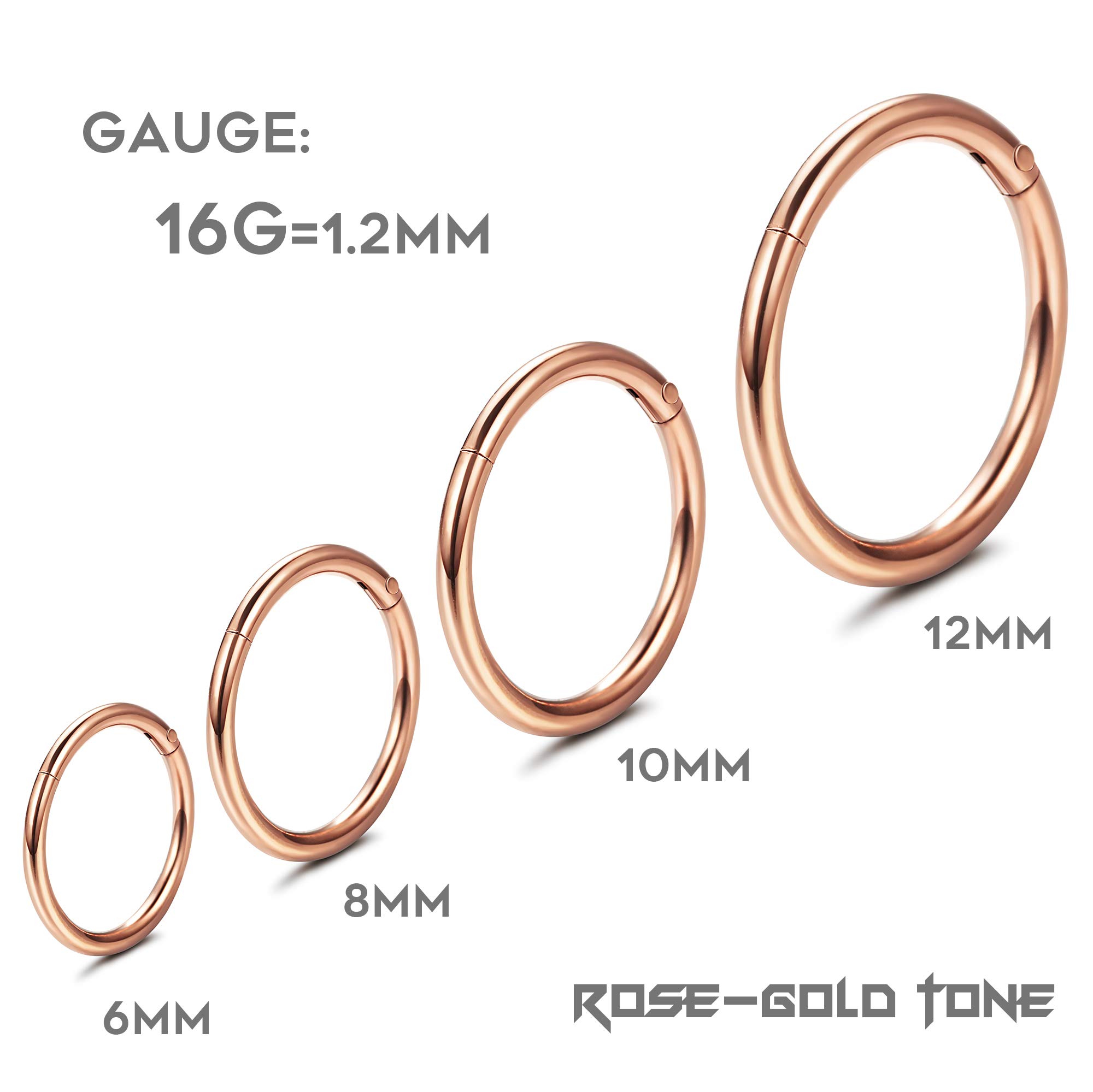 Jstyle 8Pcs 16G Surgical Steel Hinged Clicker Segment Nose Rings Hoop Helix Cartilage Daith Tragus Sleeper Earrings Body Piercing 6-12MM Improved SR