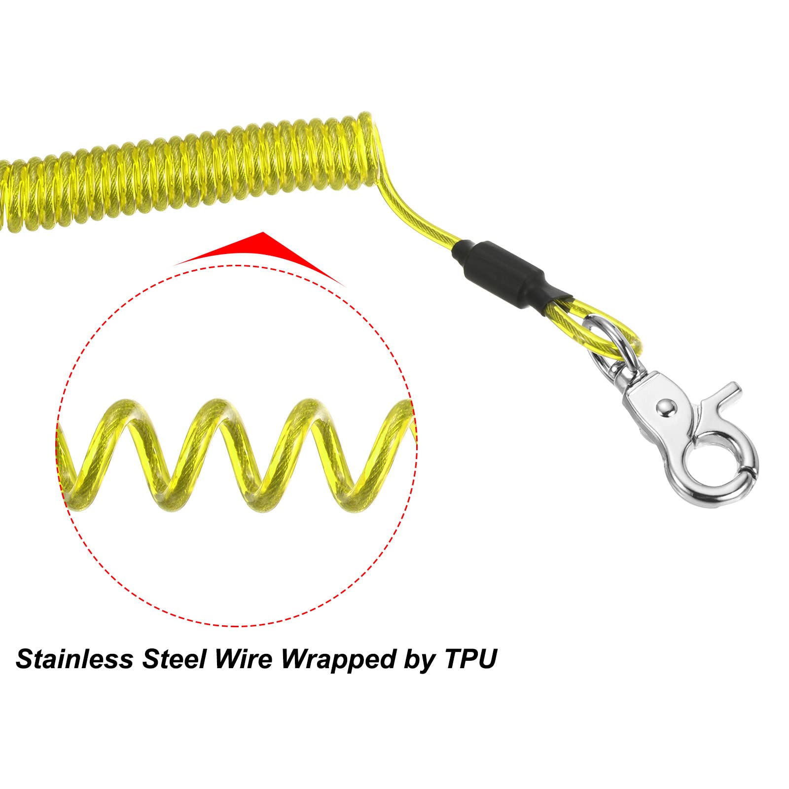 PATIKIL 6.6ft Fishing Coiled Lanyard, 2 Pack Heavy Spring Safety Rope Cord Tool Lanyard Retractable with Metal Clasp for Rods Tackle Paddles, Yellow