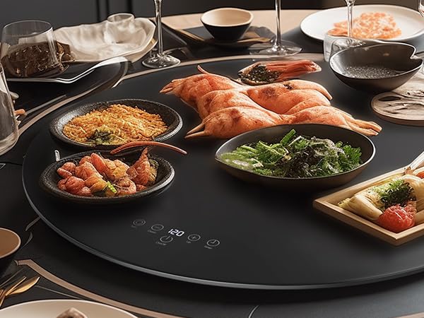SOPINWAEH Electric Circle food Warming Tray,Auto-Turntable 360°Rotation, Food Warmer for House Parties, Chafing Dishes for buffet,9 Temp Settings, Heating Food 24in