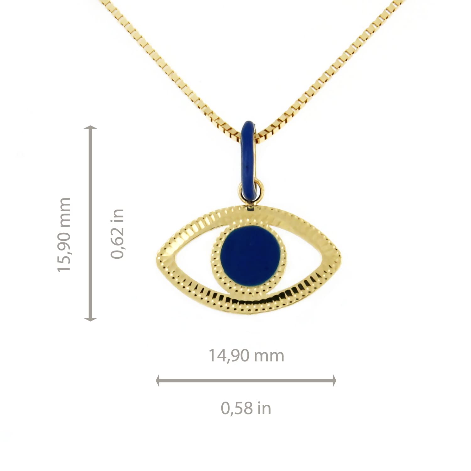 Lucchetta - 14k Gold Evil Eye Necklace, Blue Enameled, Good Luck Gifts, Tiny Gold Chain 16+2 Inch