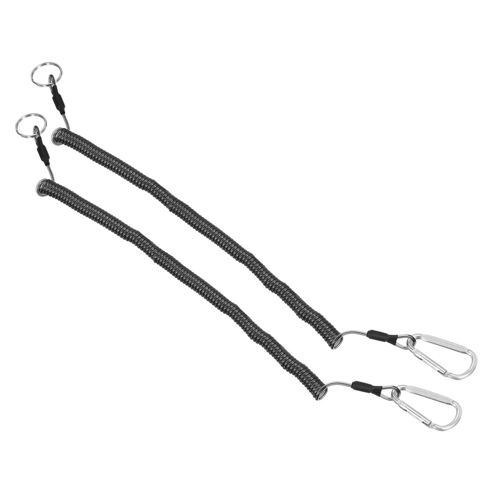 PATIKIL 8.9ft Fishing Tool Lanyard, 2 Pack Safety Cord Spiral Lanyard Tether Retractable with Blue Metal Clip Keychain for Boating Kayak, Clear Black