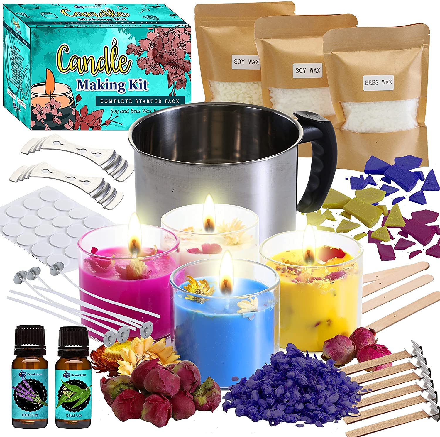 KRONICTRON DIY Candle Making Kit | Soy Wax, Beeswax, Candle Melting Pot, Color Dyes and More | Candle Making Kit for Adults and Beginners (Big Kit)
