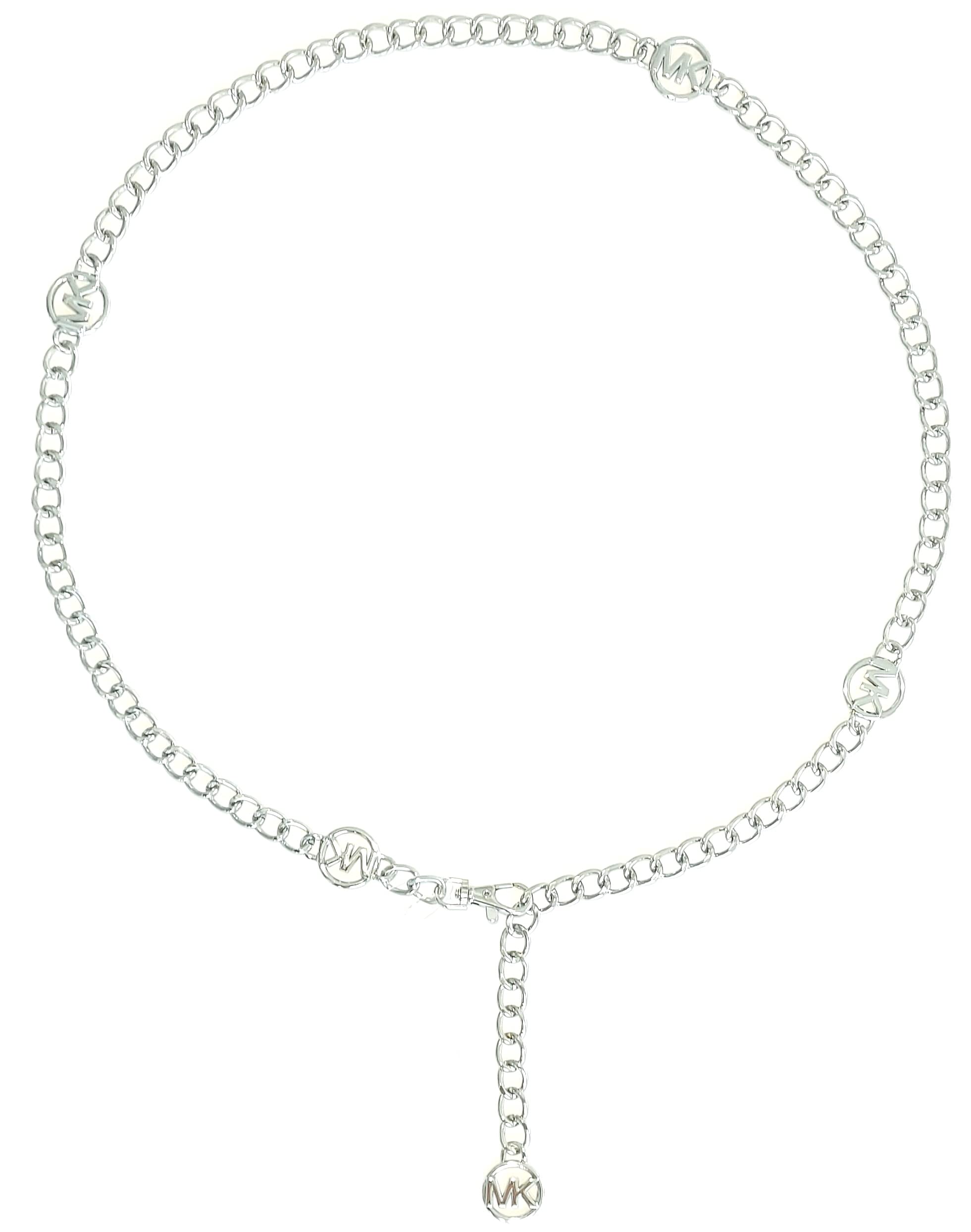Michael Kors Womens MK Logo Chain Belt Silver L/XL