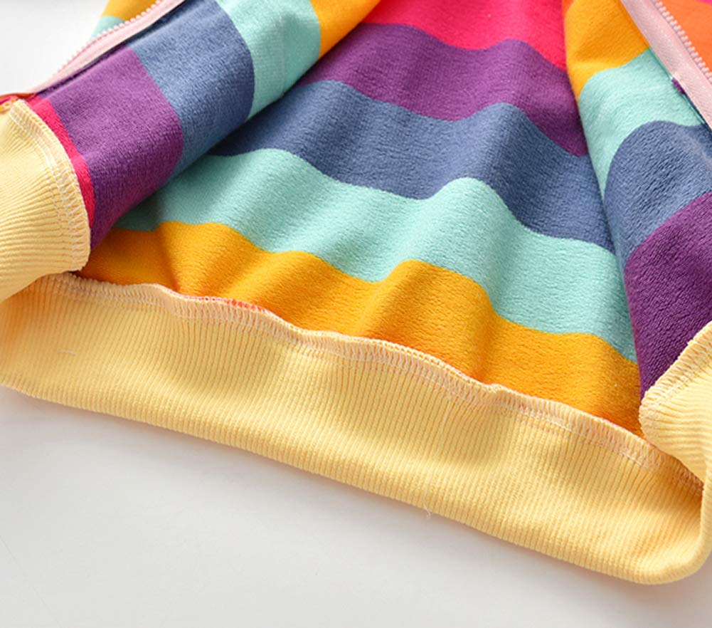 Julerwoo Toddlers Rainbow Zipper Sweatshirts Hoodie Stripes Cotton Outft (5T,Rainbow)