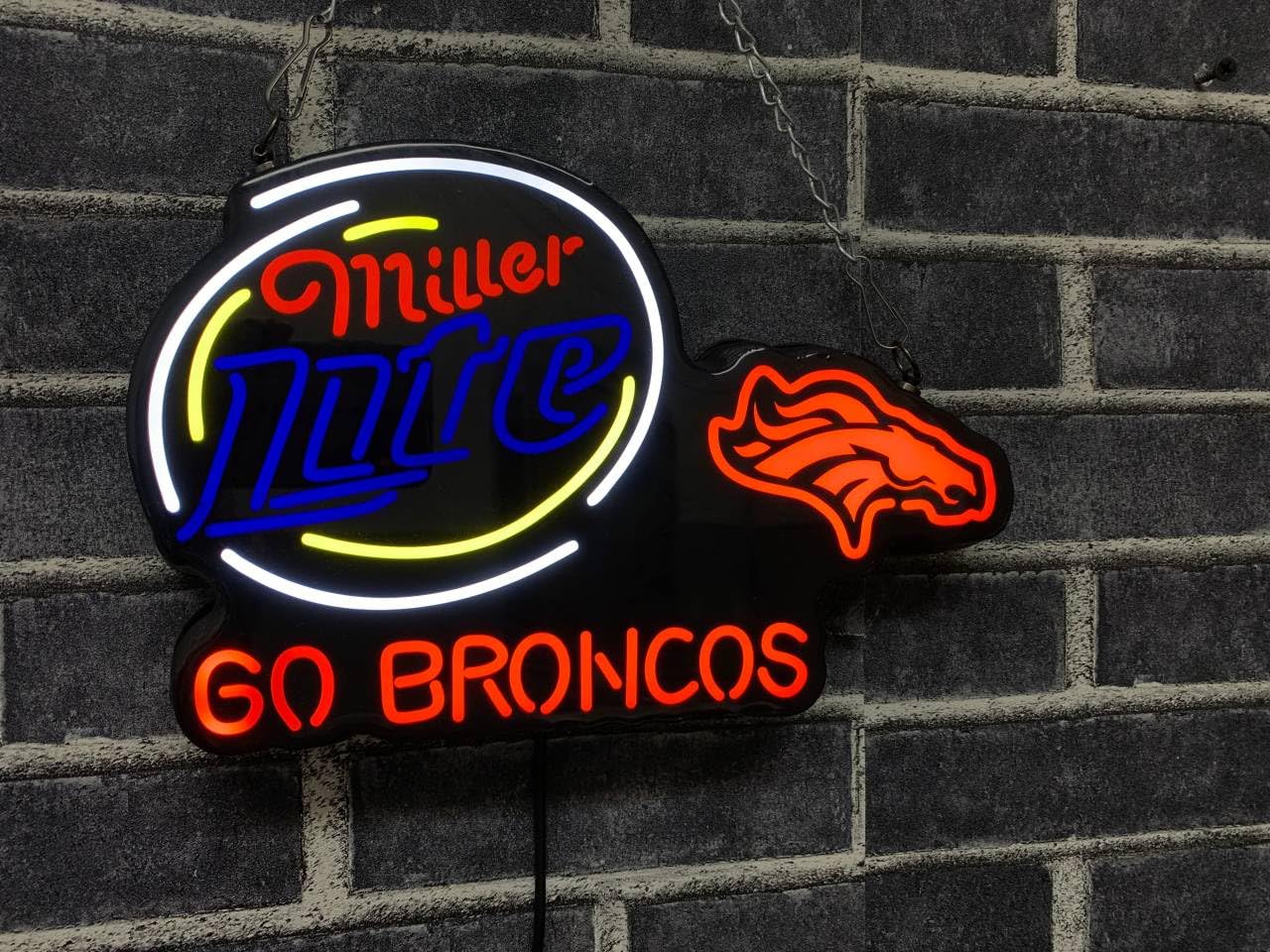 Queen Sense 10" Vivid Millers Lite Denvers Sports Team Go Bronco LED Sign Light Lamp Cute Bright Neon Wall Decor STS622