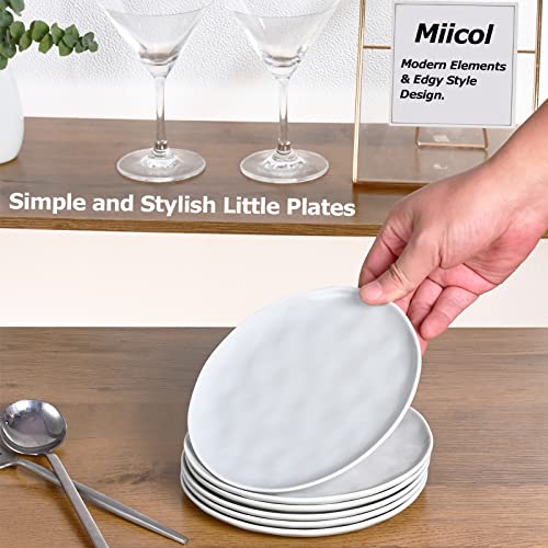 Miicol Porcelain Dessert Plate, 6.5 Inch Appetizer Plates Set of 6, Small Ceramic Serving Plates, Modern Handmade Look Collection Dinnerware, Neutral Grey