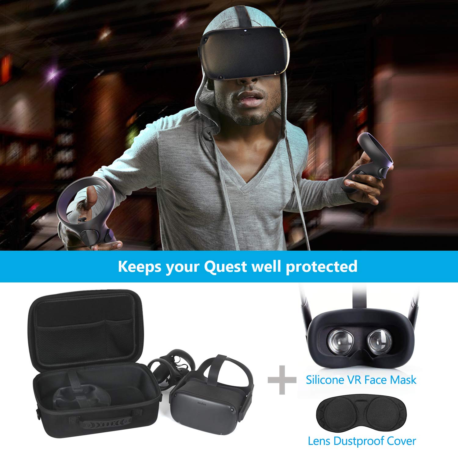 JSVER Case for Meta Quest Hard Carrying Case for Oculus Quest 1 VR Gaming Headset and Controllers Accessories Portable Travel Storage Case for Meta/Oculus Quest with Shoulder Strap (Black)