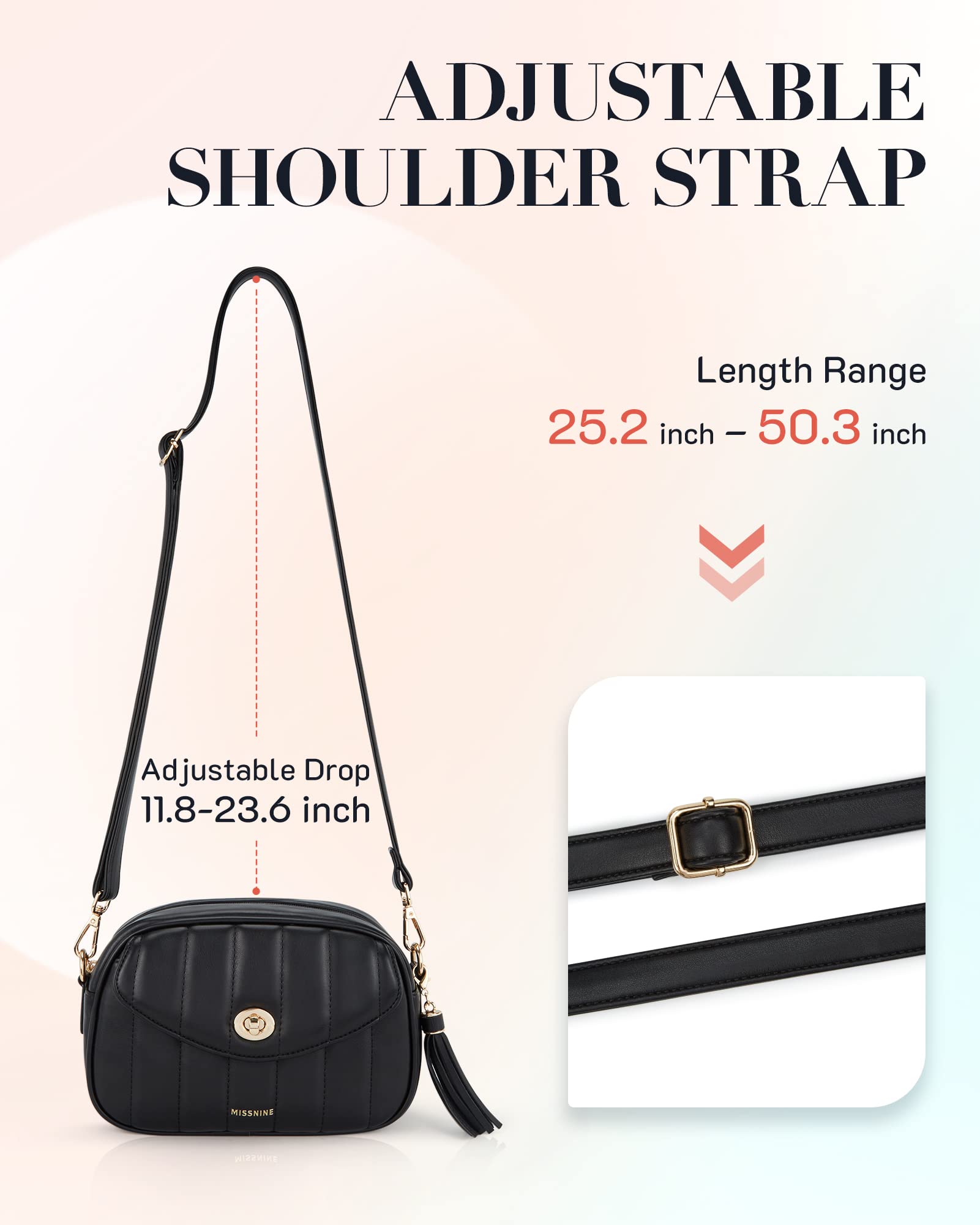 Missnine Crossbody Bags for Women Soft Quilted PU Leather Shoulder Bag Small Purse with Strap and Tassel,Black