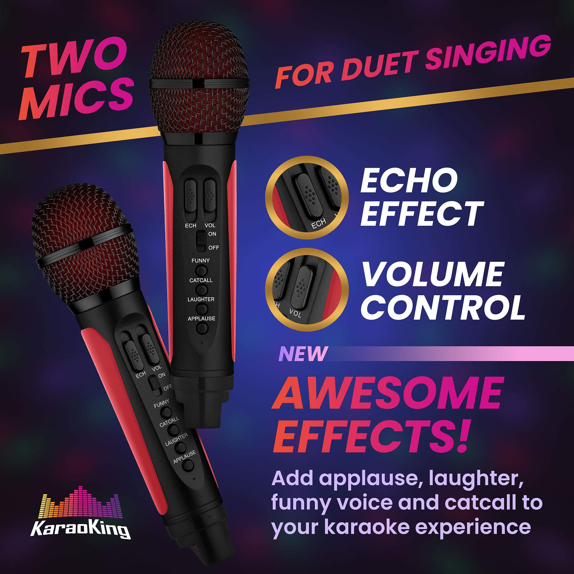 KaraoKing New 2020 Karaoke Machine – for Adults and Kids – 2 Wireless Karaoke Microphone, SD Card, USB, Bluetooth Compatible, LED Lights – Home, Bachelor Party, Picnic, Outdoor/Indoor [G301 Black]