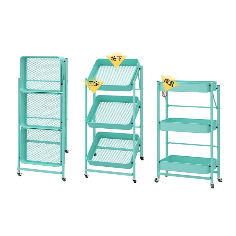 ZLXDP Metal 3 Tier Folding Trolley Wheeled Kitchen Storage Shelf Trolley ( Color : D , Size : 78cm*45cm )