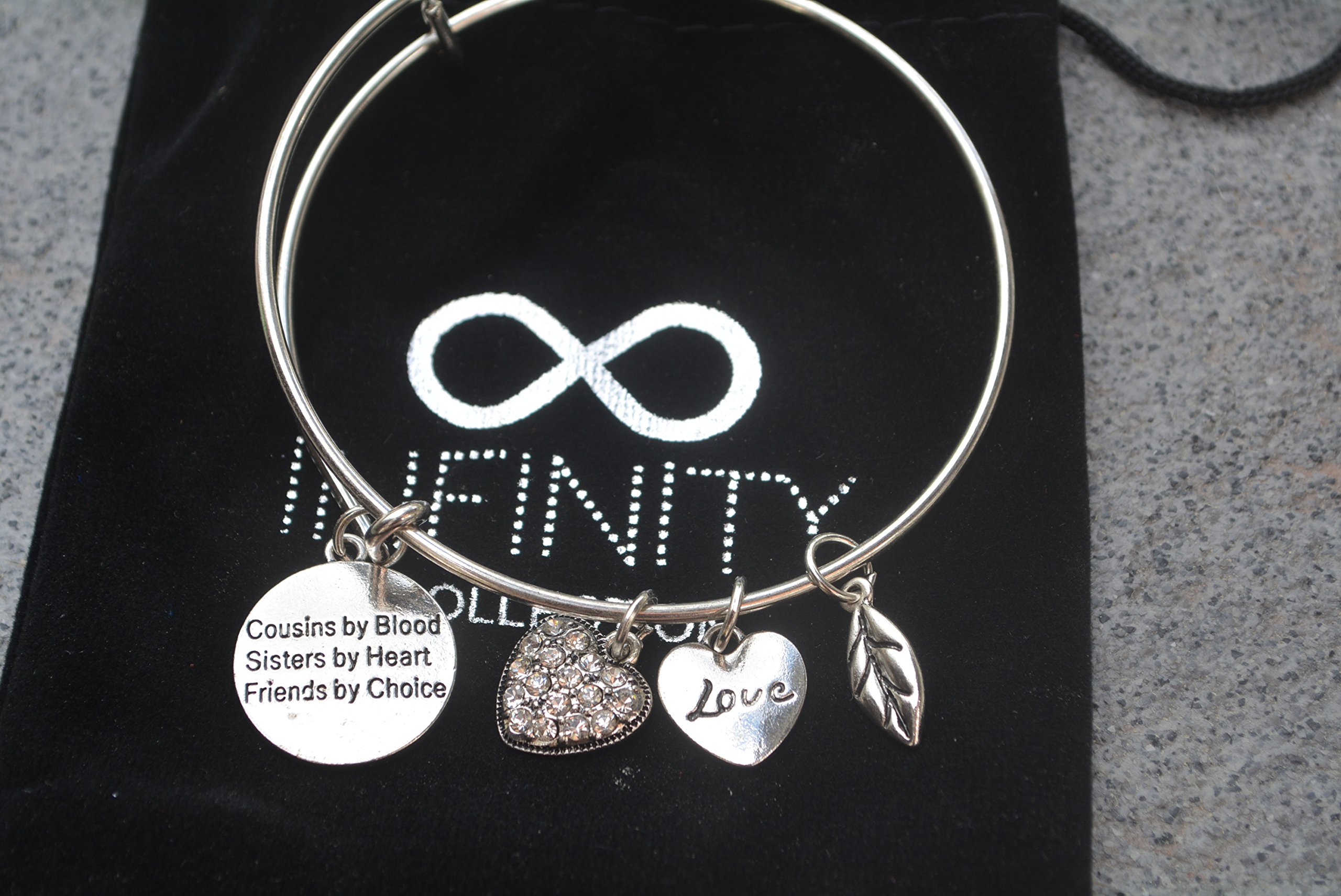 Infinity Collection Cousin Gift, Cousins by Chance, Friends by Choice Charm Adjustable Bangle, Cousin Jewelry for Women- Gift for Cousins