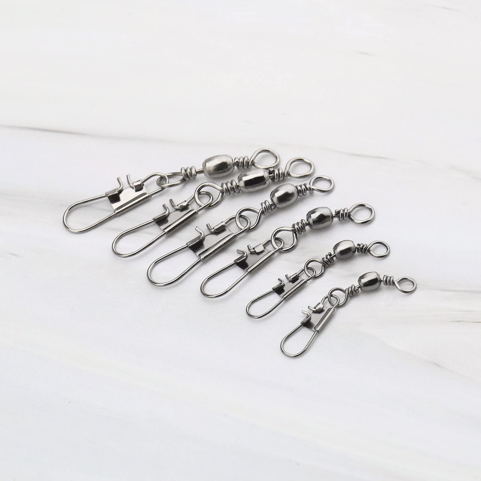 Micro Traders 90PCS Fishing Rolling Swivels with Safety Snaps Quick Change Interlock Barrel Swivels High Strength Tackle for Saltwater Freshwater Size 3# 4# 5# 8# 9# 10#