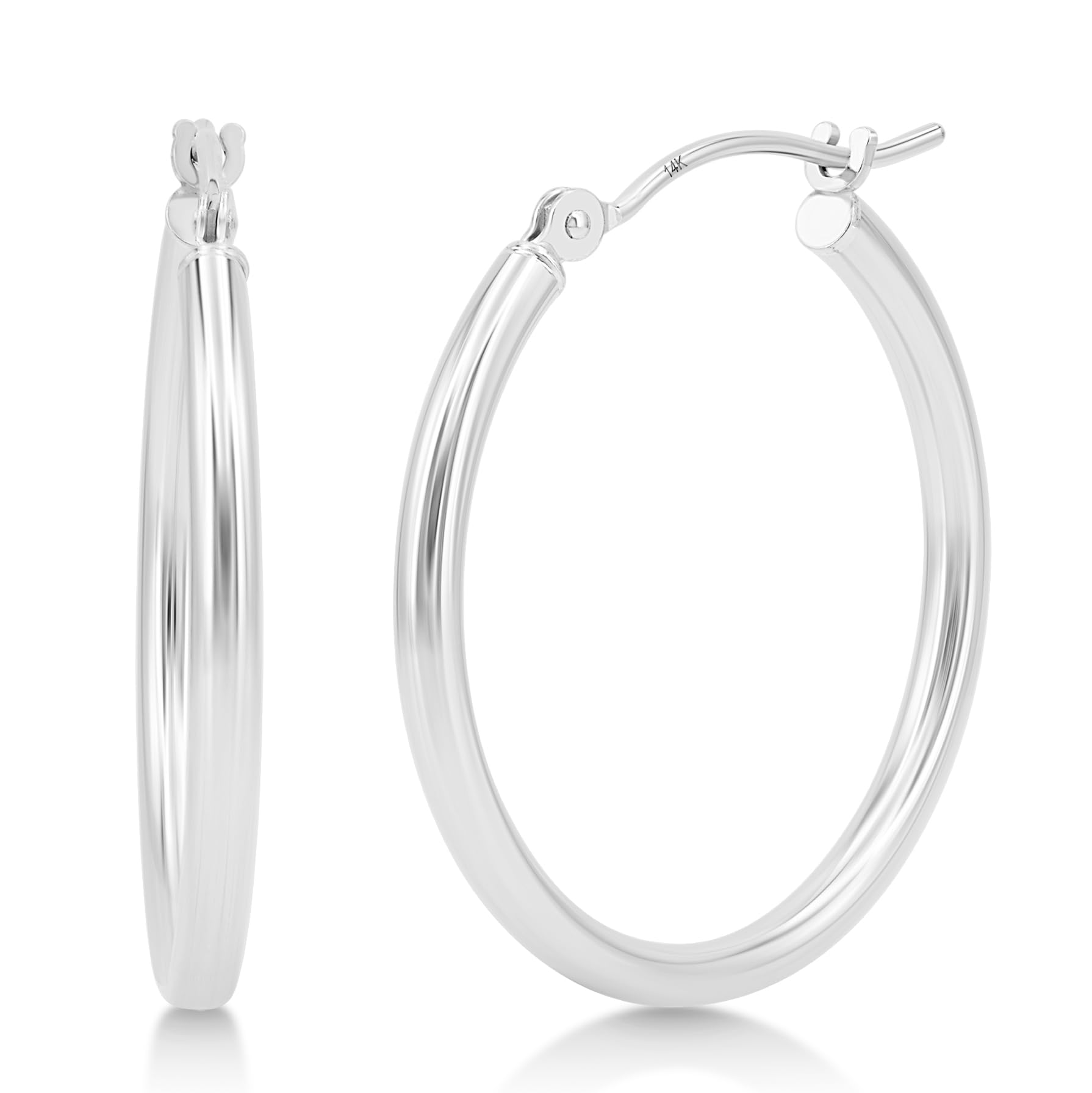 KEZEF 14K Real Gold Hoop Earrings for Women - 2mm Thickness, Lightweight Tube Hoops for Women with High Polish Finish in 14 kt White Gold - 25mm / 1" Diameter