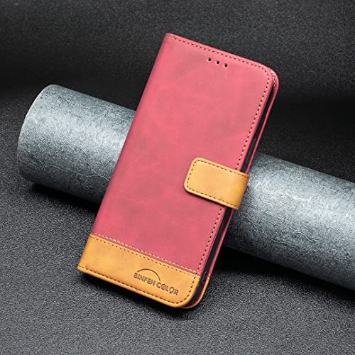 jioeuinly Flip Stand Case Compatible for Vivo Iqoo Z5 Phone Case Cover PU Leather Kickstand Magnetic Wallet Case BF446-HONG