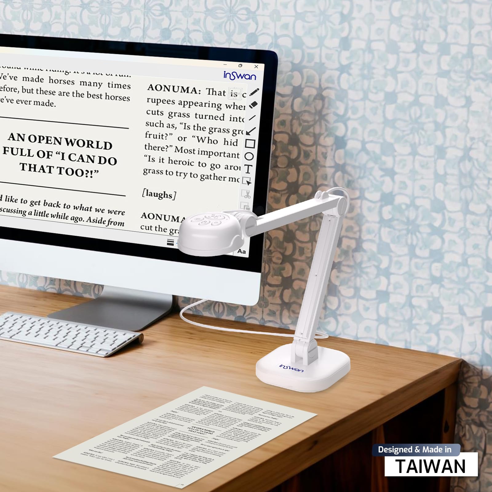 INSWAN INS-1 USB Document Camera β 8MP Ultra HD, Auto Focus, LED Light, Built-in Microphone, Mac OS, Windows, Chromebook Compatible for Distance Learning, Remote Teaching, Web Conferencing, Live Demo