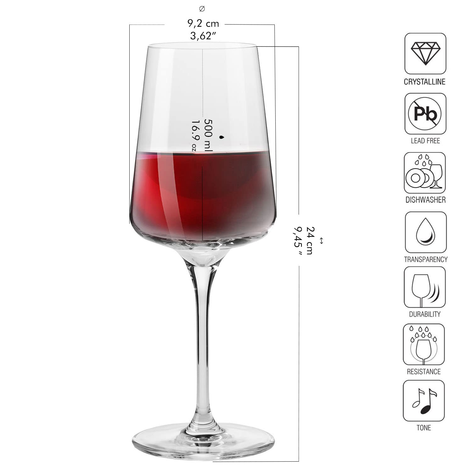 Krosno Wine Glasses Set | 6x white and sparkling wine glasses 13.5 oz + 6x red wine glasses 16.9 oz | Elegant design | Crystal Glass | Ideal for home, restaurant and party | Dishwasher safe