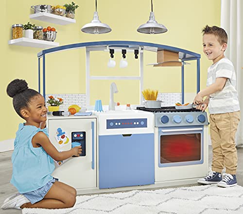 Little Tikes Wood Chef's Play Kitchen with Realistic Lights Sounds, 20+ Interactive Accessories Set, Dual-Sided White & Blue Wooden Play Kitchen- Gift for Kids Girls Boys, Pretend Toy for Ages 3 4 5+