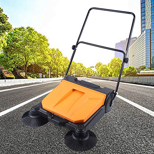 Xuthusman 26inch Industrial Outdoor Hand Push Sweeper Floor Pavement Street Sweeping Broom Tool Walk-Behind Sweeping Machine 15L(26inch)