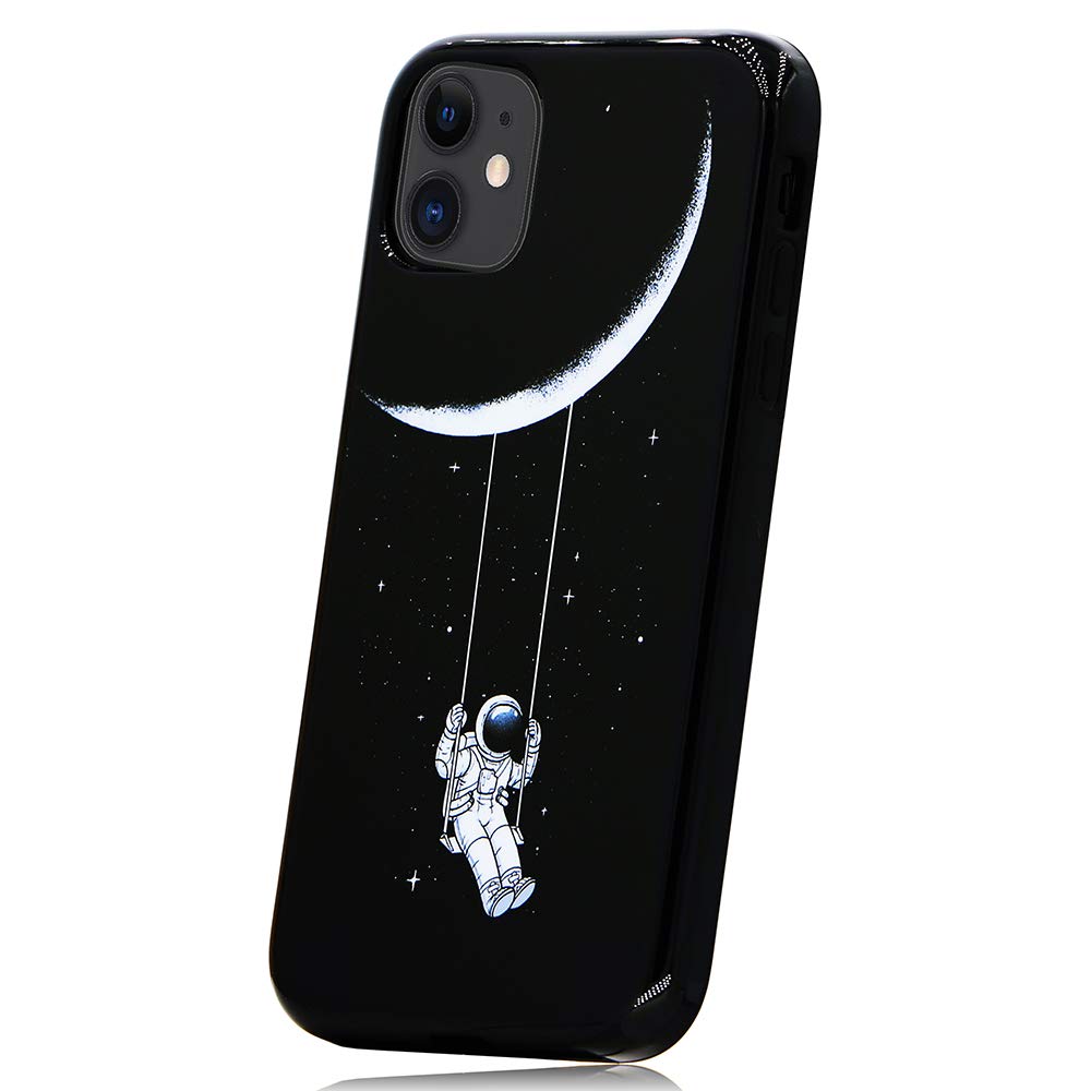 LARTEEN iPhone 11 Case, Lartin Soft Flexible Jellybean Gel Case for iPhone 11 6.1 inch 2019 (Astronaut Riding a Swing Tethered to The Moon)