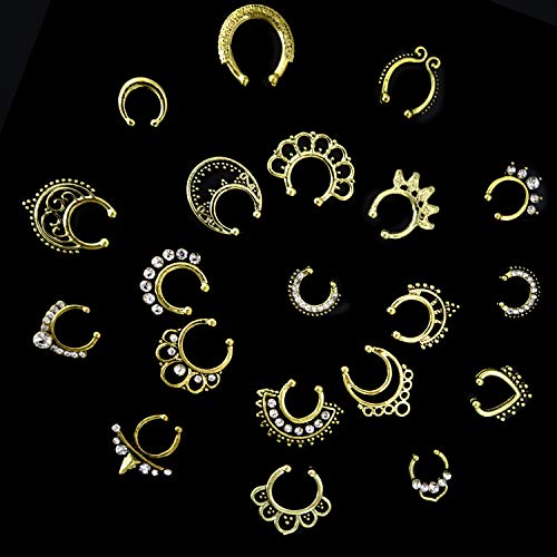 Honbay 20pcs Fake Septum Clicker Nose Ring Rhinestone Non Piercing Hanger Clip Body Jewelry (Bronze)