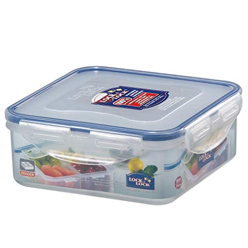 LocknLock Easy Essentials On The Go Meal Prep Lunch Box, Airtight Containers with Lid, BPA Free, Square (4 Section) -29 oz, Clear (Pack of 2)
