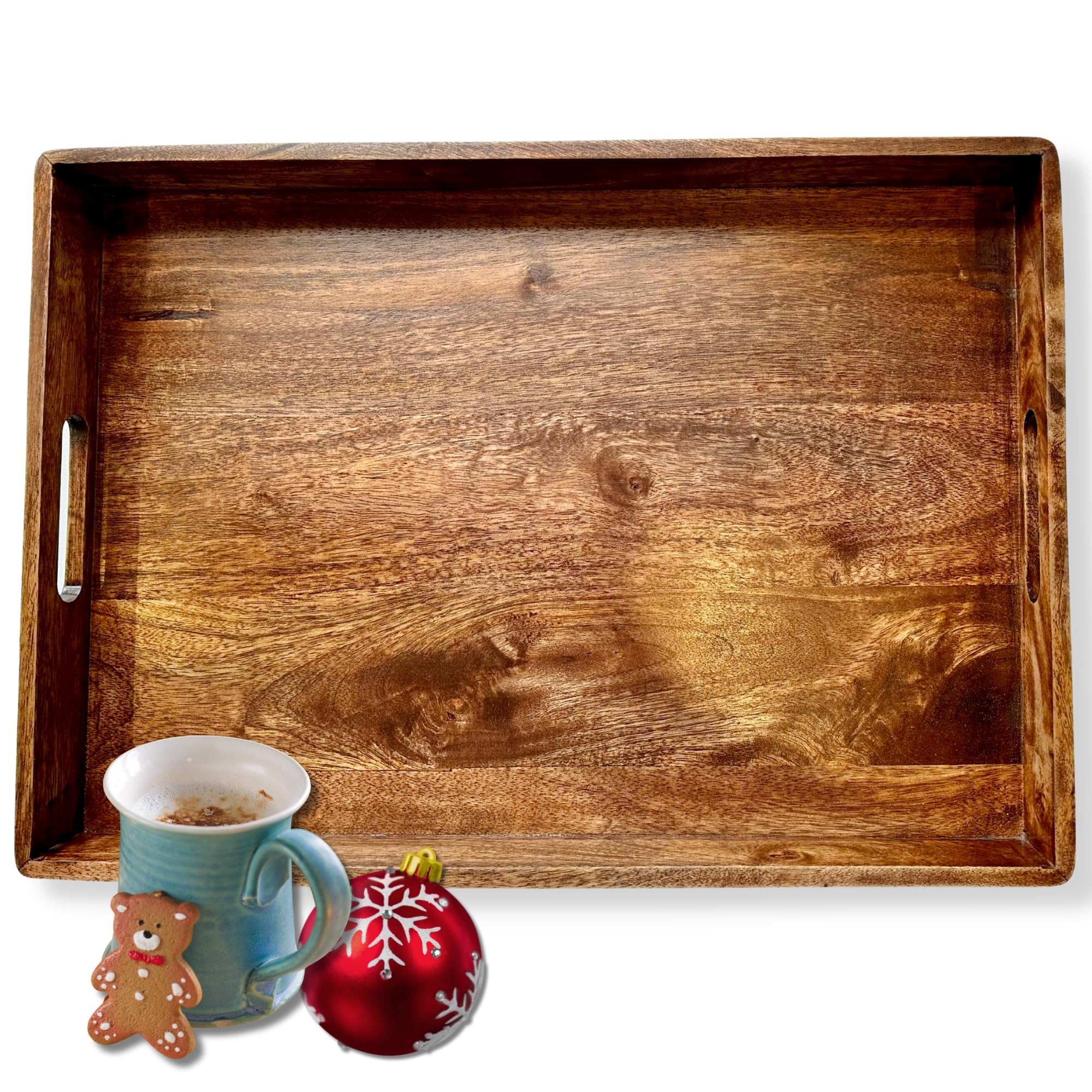 Otucha Large Ottoman Tray 20x14 - Stylish Coffee Table Tray for Living Room, Extra Large Serving Tray for Ottoman, Decorative Wooden Tray for Home Decor & Coffee Bar Accessories (Dark Brown)